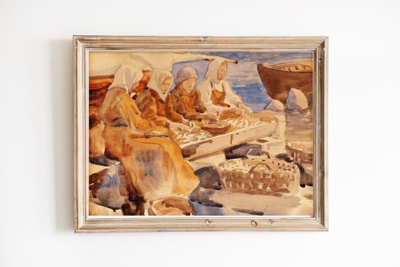 ART PRINT Vintage Fish Market Scene Watercolor Painting | Etsy