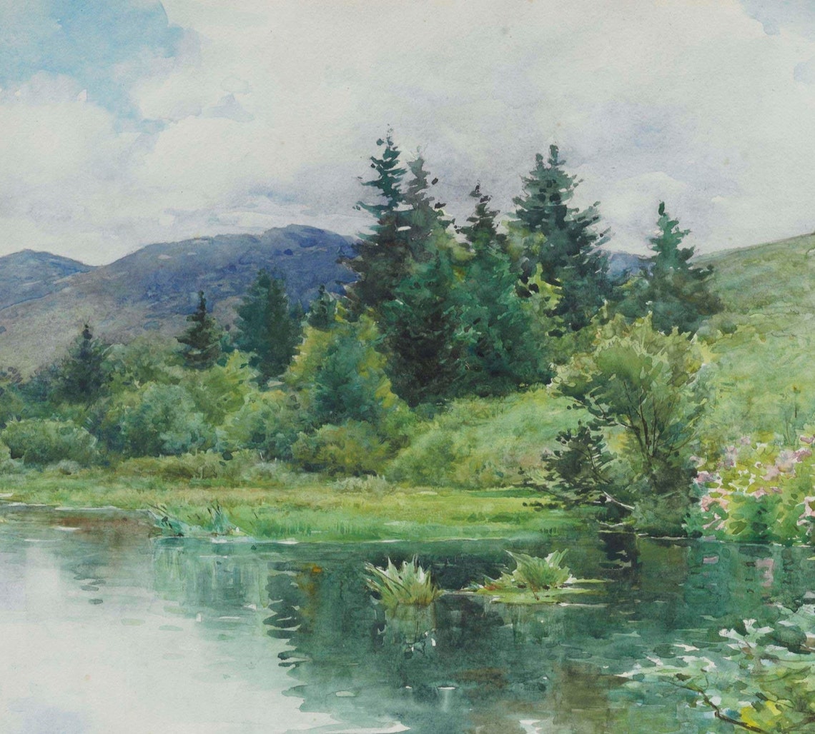 ART PRINT | River Vintage Landscape Artwork | Country Cottage Wall Art ...