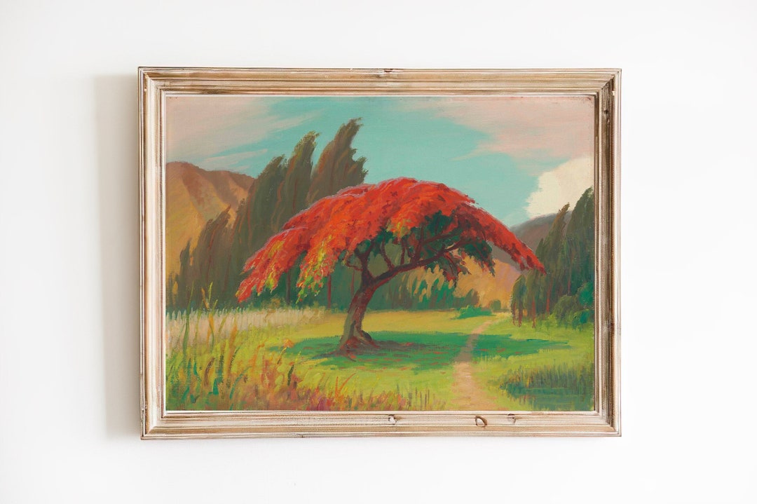 Vintage Flamboyant Tree Art Print | Tropical Nature Scenery - Etsy