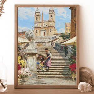 ART PRINT | the Spanish Steps Oil Painting | Rome Italy Wall Art ...