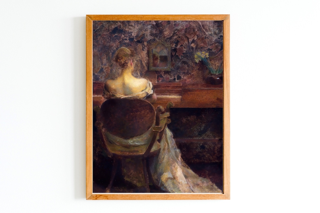 ART PRINT | Back View of Woman Oil Painting | Girl Playing Spinet Art ...
