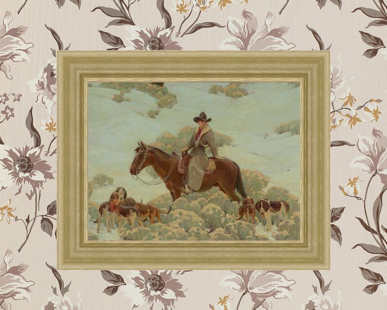 ART PRINT Vintage Hunter Oil Painting Horse and Hounds - Etsy