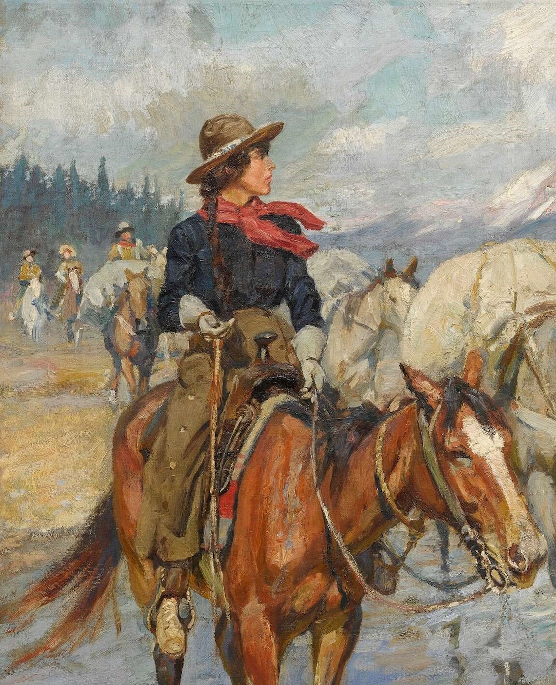 ART PRINT Western Oil Painting Cowgirl With Horse Wall | Etsy