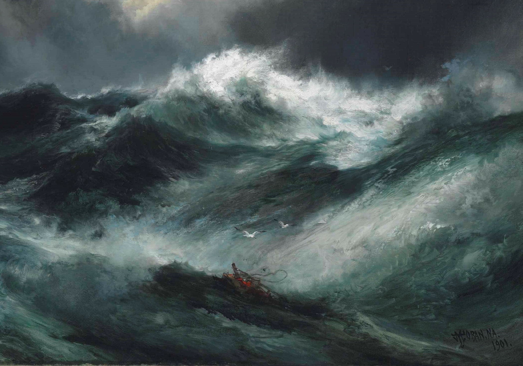 ART PRINT | Vintage Waves Oil Painting | Antique Clouds Art | Ocean ...