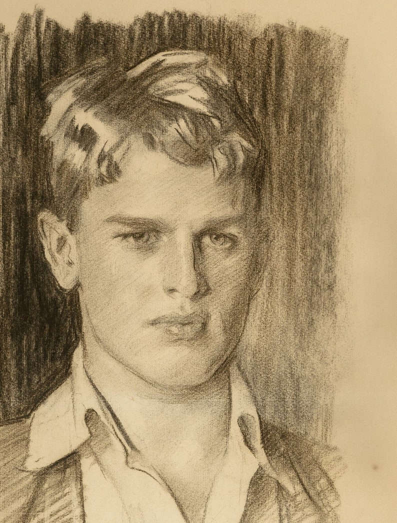 ART PRINT Vintage Graphite Drawing Portrait of a Young Man - Etsy
