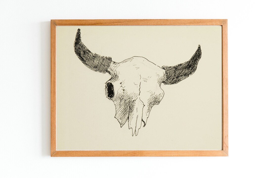 ART PRINT | Vintage Buffalo Skull Drawing | Buffalo Sketch Art ...