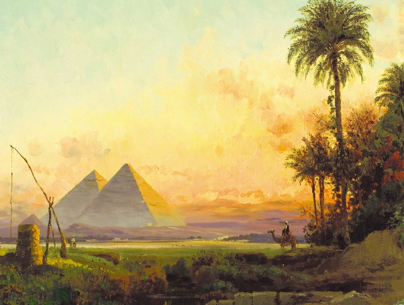 ART PRINT Ancient Egypt Landscape Oil Painting Camel Rider - Etsy