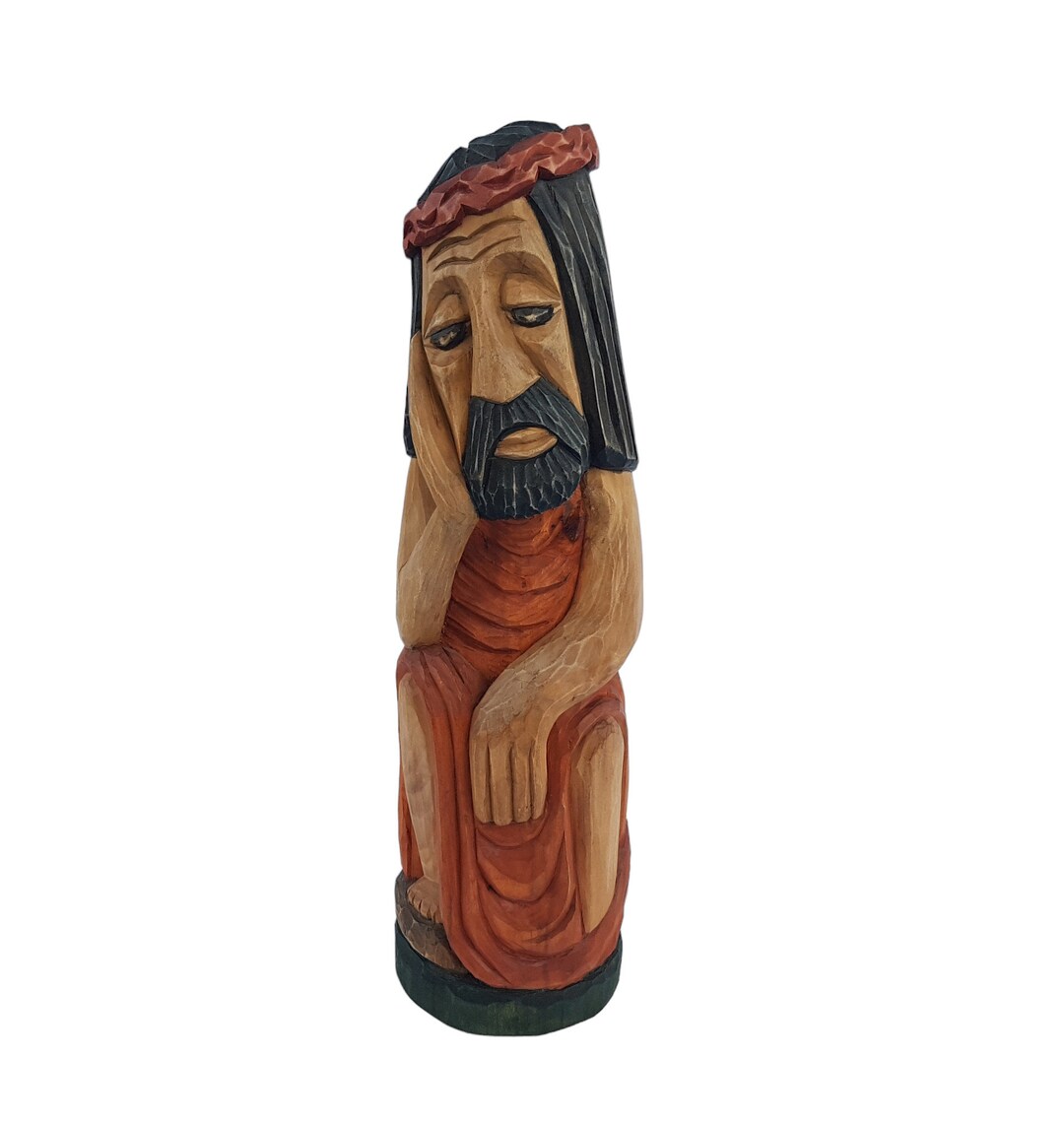 Pensive Christ / Folk Wooden Sculpture / Polish Folk Art / Handmade - Etsy