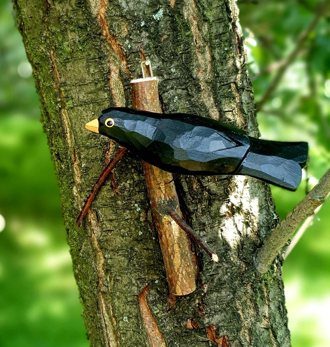 Small Blackbird / Hand-carved and Painted Wooden Bird / Polish Folk Art ...
