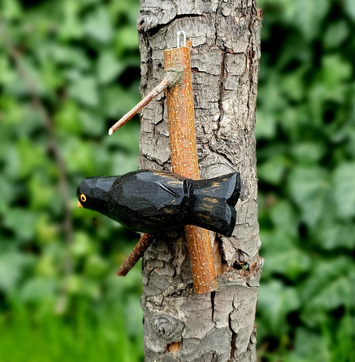 Small Blackbird / Hand-carved and Painted Wooden Bird / Polish Folk Art ...