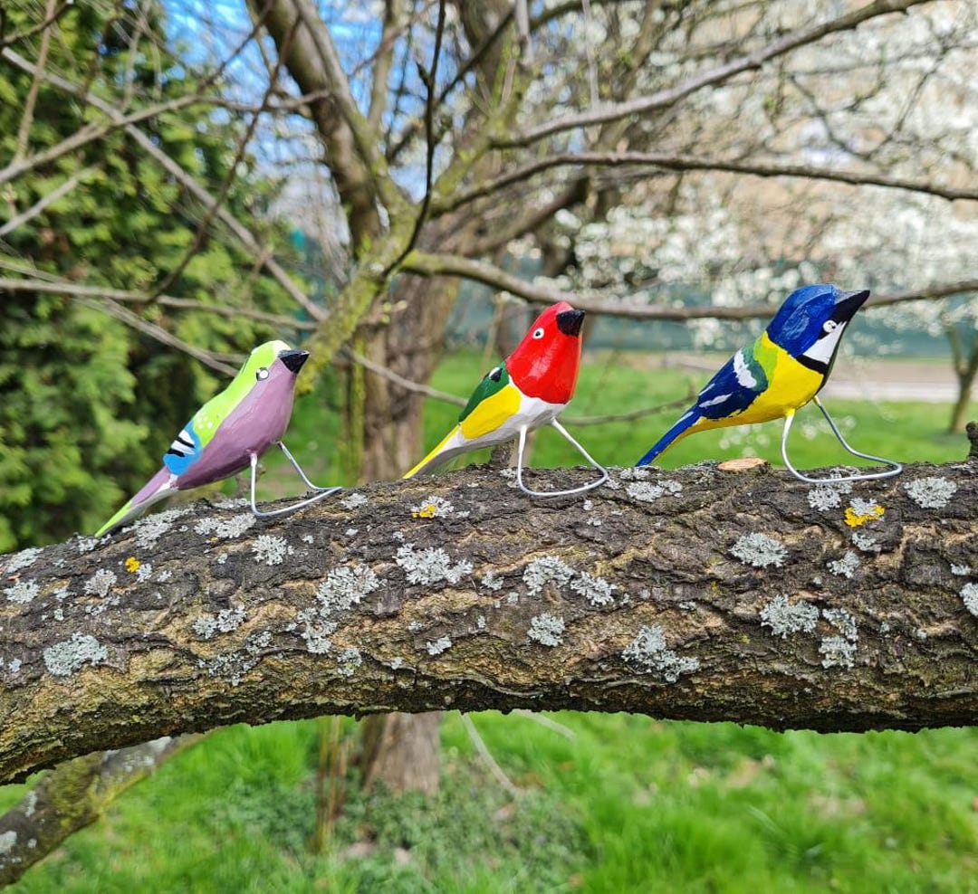 Set of Three Small Folk Birds / Multi-color Birds / Hand-carved Birds ...