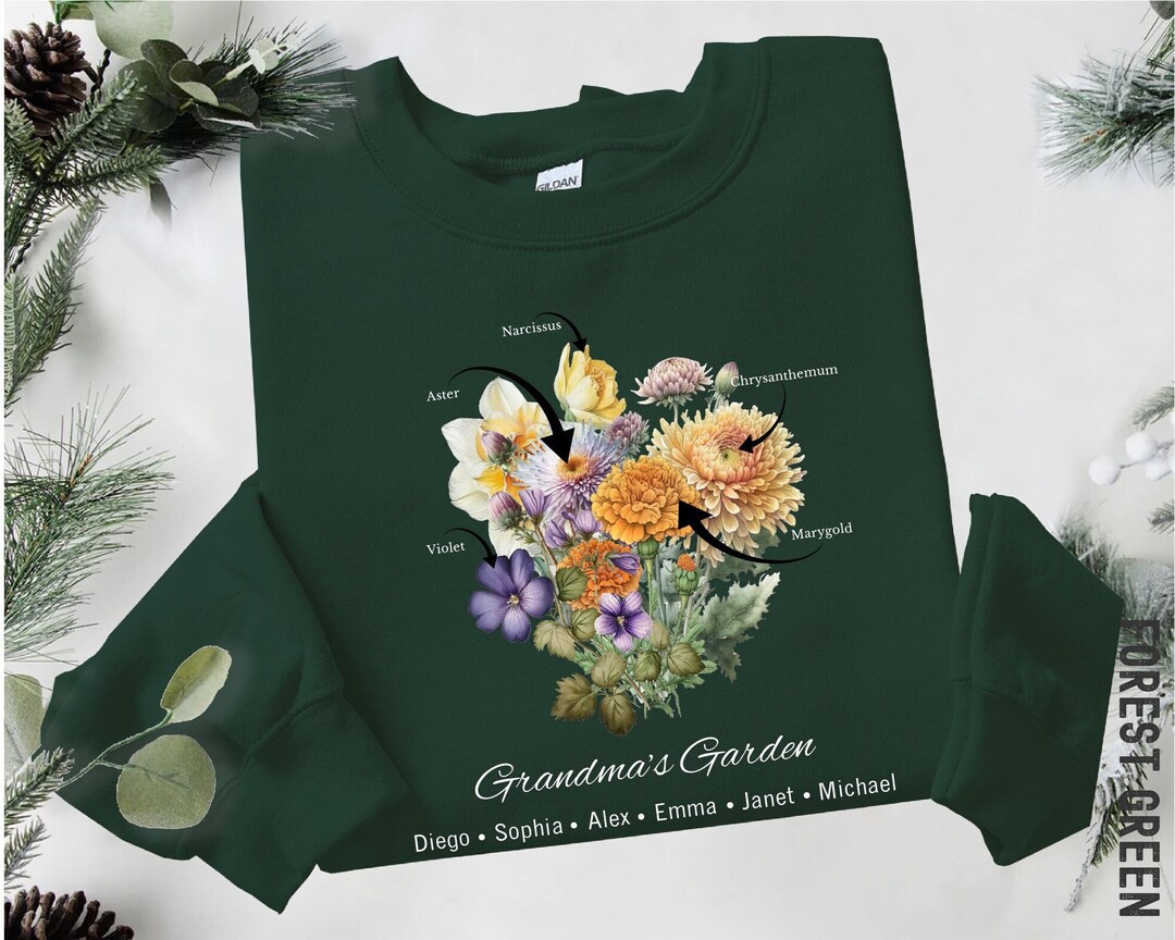 Grandma's Garden Sweatshirt, Custom Birthflower Sweatshirt, Gift for ...