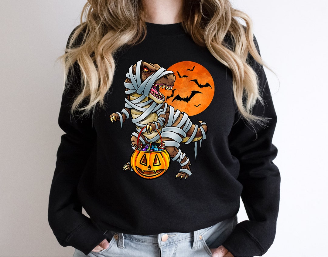 Halloween T-rex Mummy Sweatshirt, Funny Dino Pumpkin Party Tee - Etsy