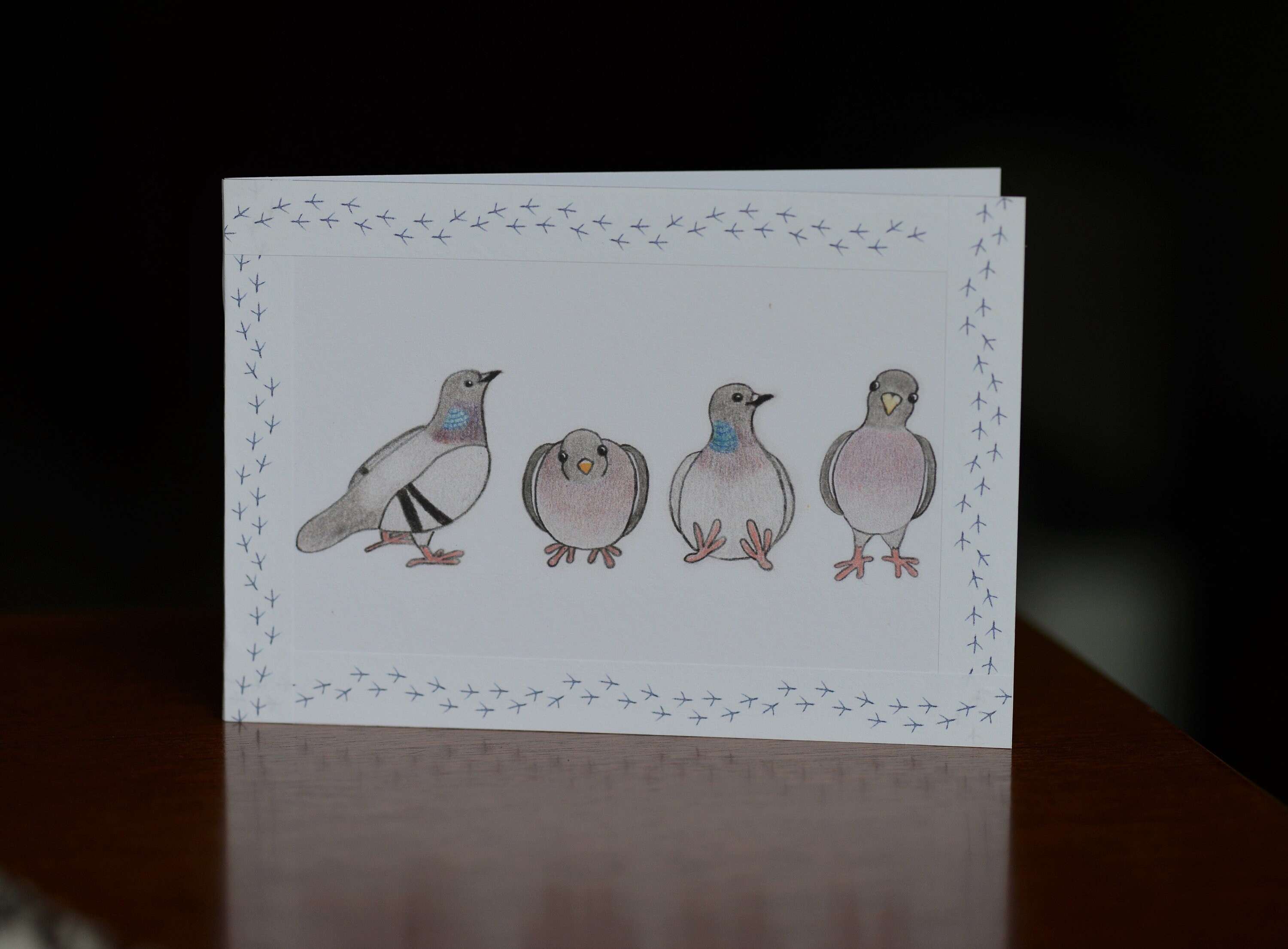 Cute Cartoon Pigeon Dove Flock Handmade Greetings Blank Card Matching ...