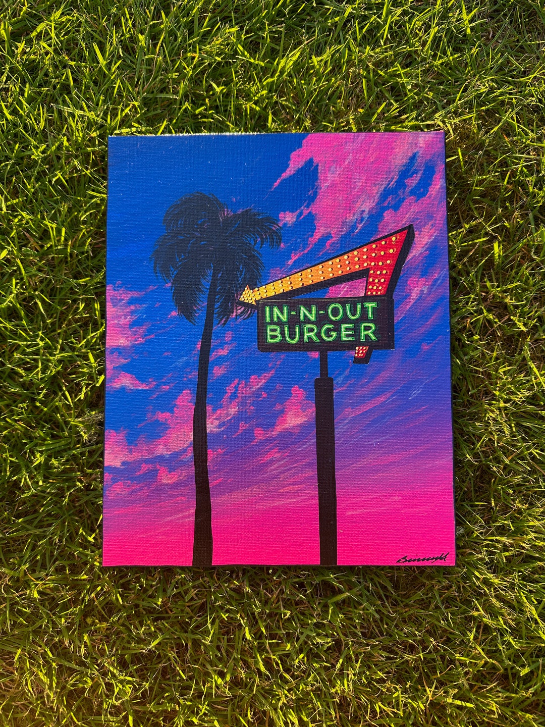In-n-out Palm Tree Acrylic Painting on Canvas Panel, Sunset Art, 8x10 ...