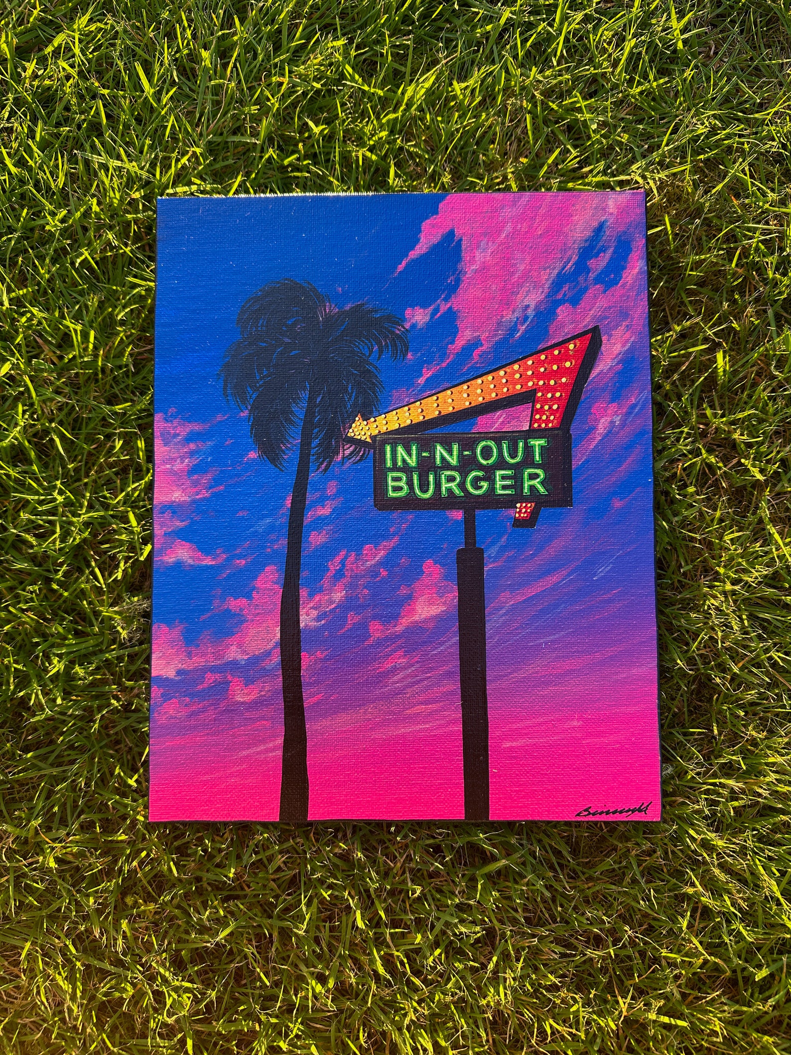 In-n-out Palm Tree Acrylic Painting on Canvas Panel, Sunset Art, 8x10 ...
