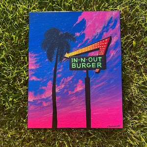 In-n-out Palm Tree Acrylic Painting on Canvas Panel, Sunset Art, 8x10 ...
