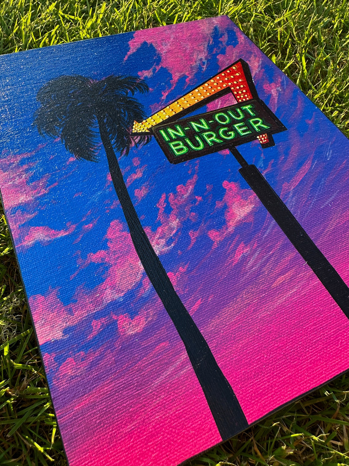 In-n-out Palm Tree Acrylic Painting on Canvas Panel, Sunset Art, 8x10 ...