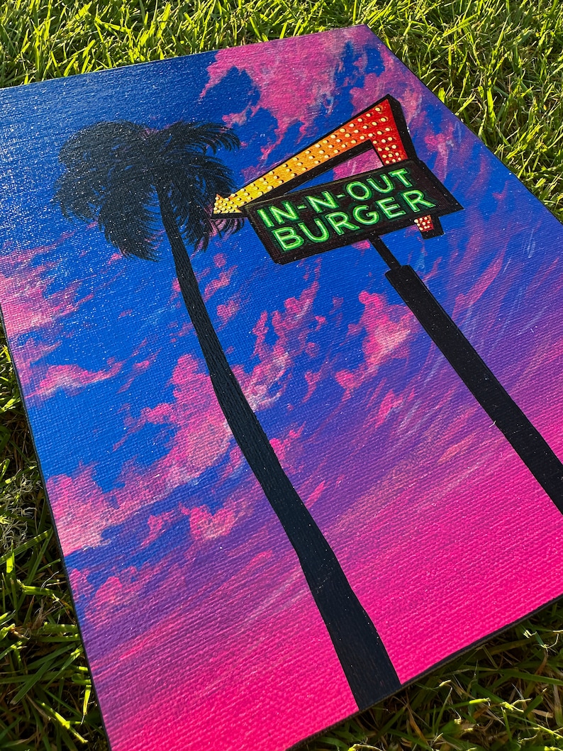 In-n-out Palm Tree Acrylic Painting on Canvas Panel, Sunset Art, 8x10 ...