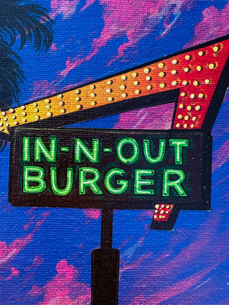 In-n-out Palm Tree Acrylic Painting on Canvas Panel, Sunset Art, 8x10 ...