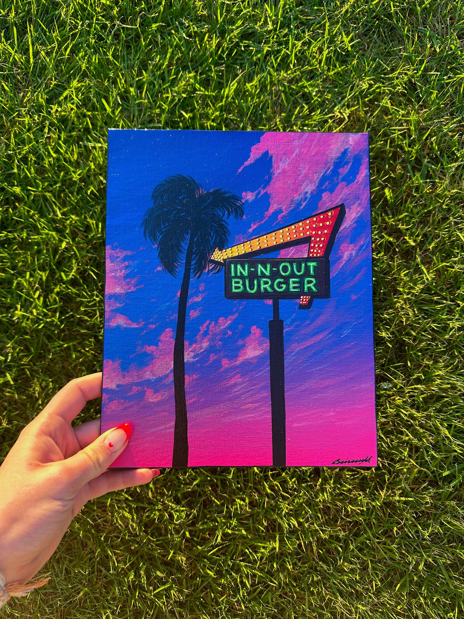 In-n-out Palm Tree Acrylic Painting on Canvas Panel, Sunset Art, 8x10 ...
