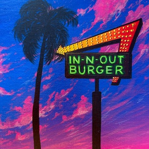 In-n-out Palm Tree Acrylic Painting on Canvas Panel, Sunset Art, 8x10 ...