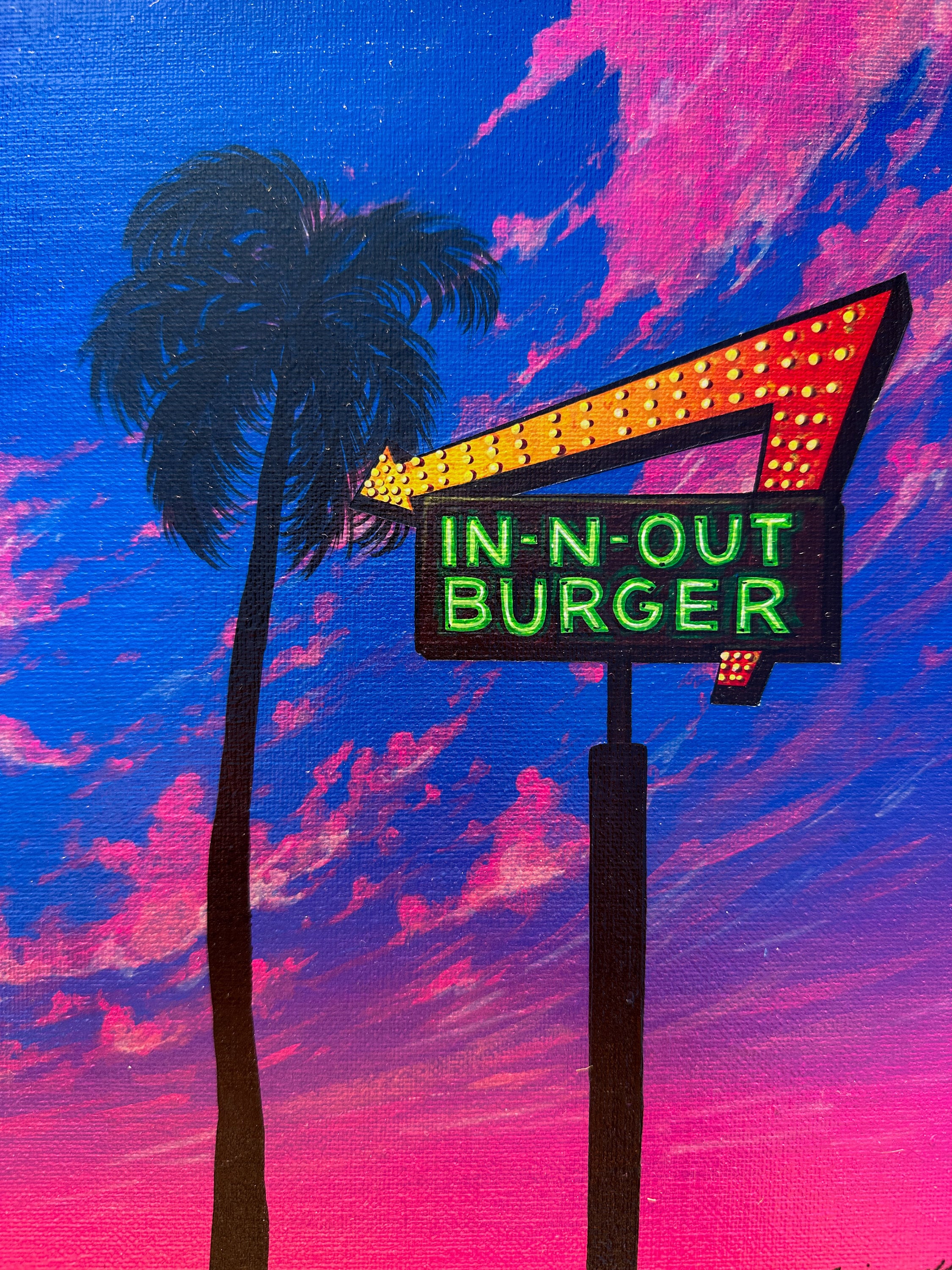 In-n-out Palm Tree Acrylic Painting on Canvas Panel, Sunset Art, 8x10 ...