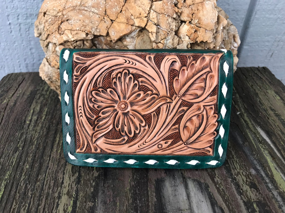 Buckstitched Floral Tooled Leather Keychain Wallet - Etsy