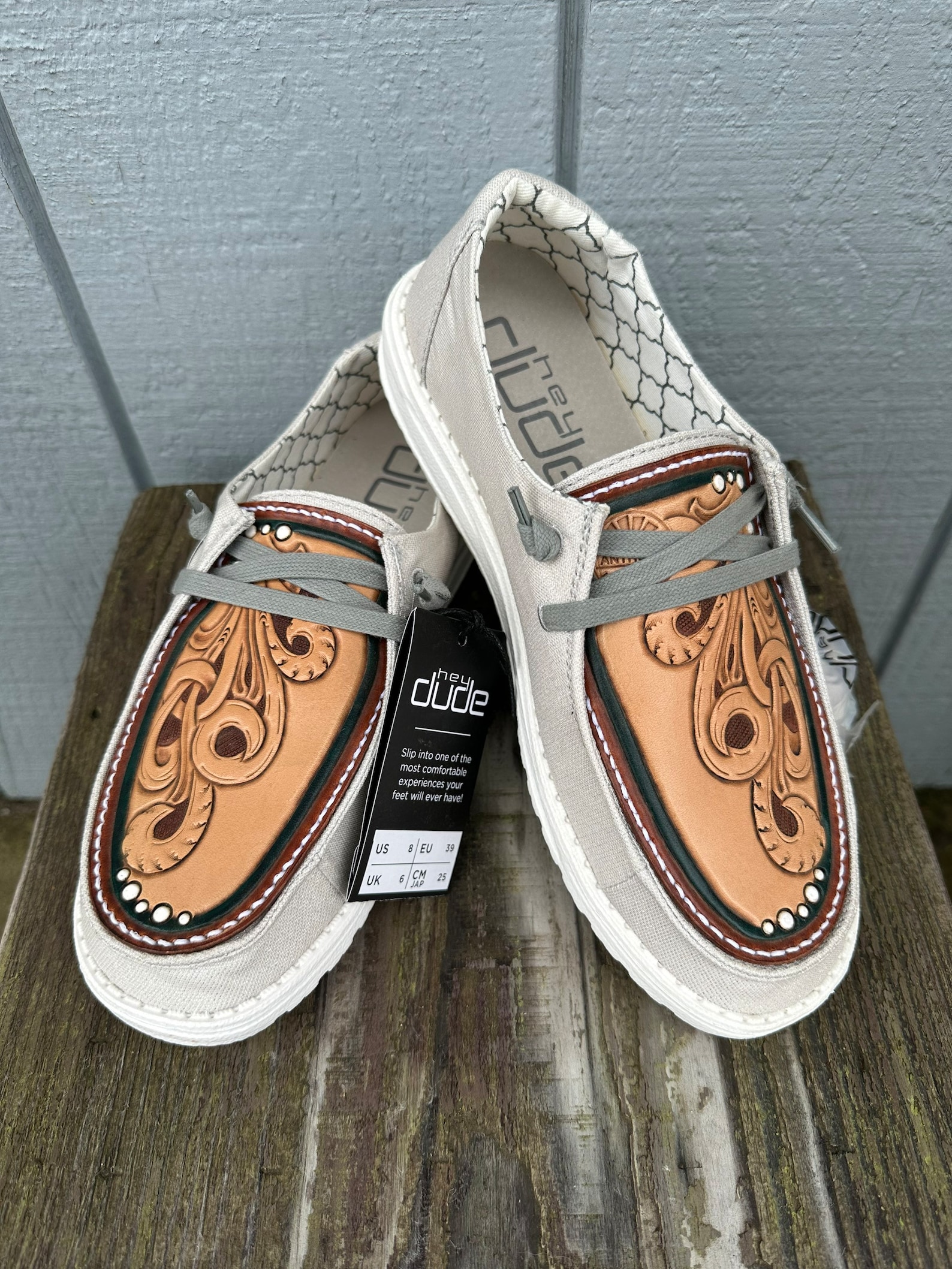 Leather Hey Dude Shoes Topper, Tooled Scrolls, Women Size 8 - Etsy