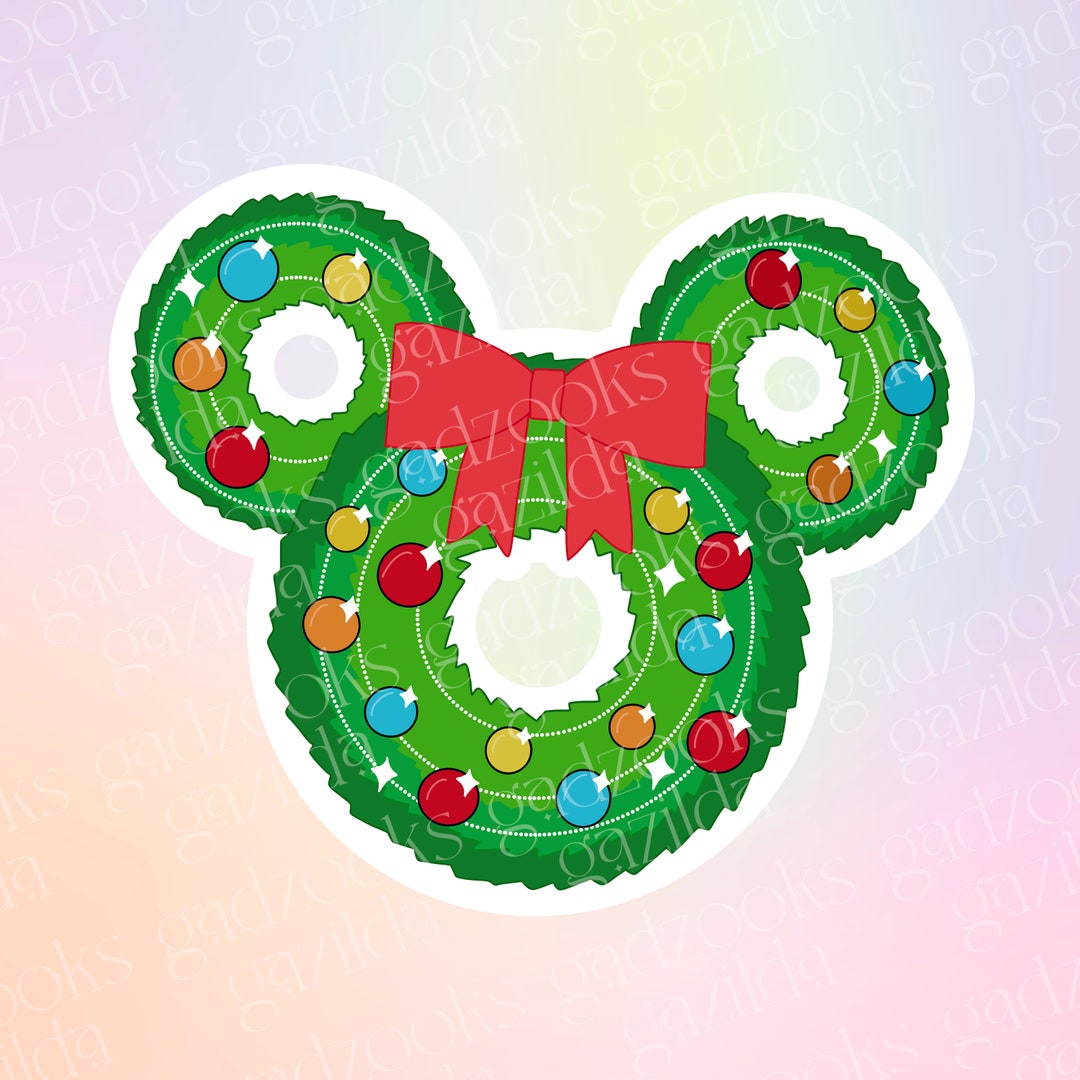 Disney Holiday Sticker, Mouse Wreath, Hand-drawn, Waterproof, Unique ...