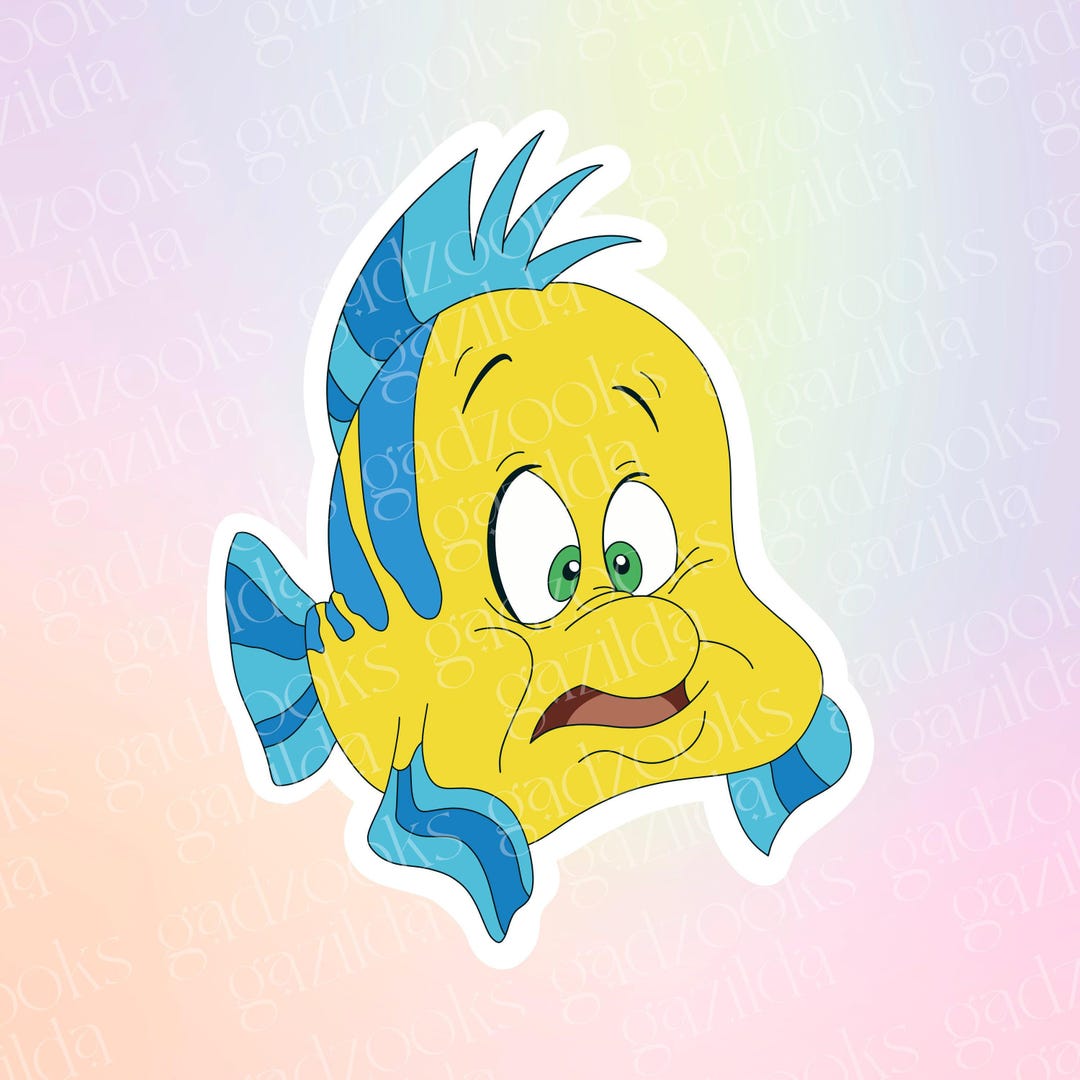 Little Mermaid Sticker, Flounder Scared Guppy, Hand-drawn Waterproof ...