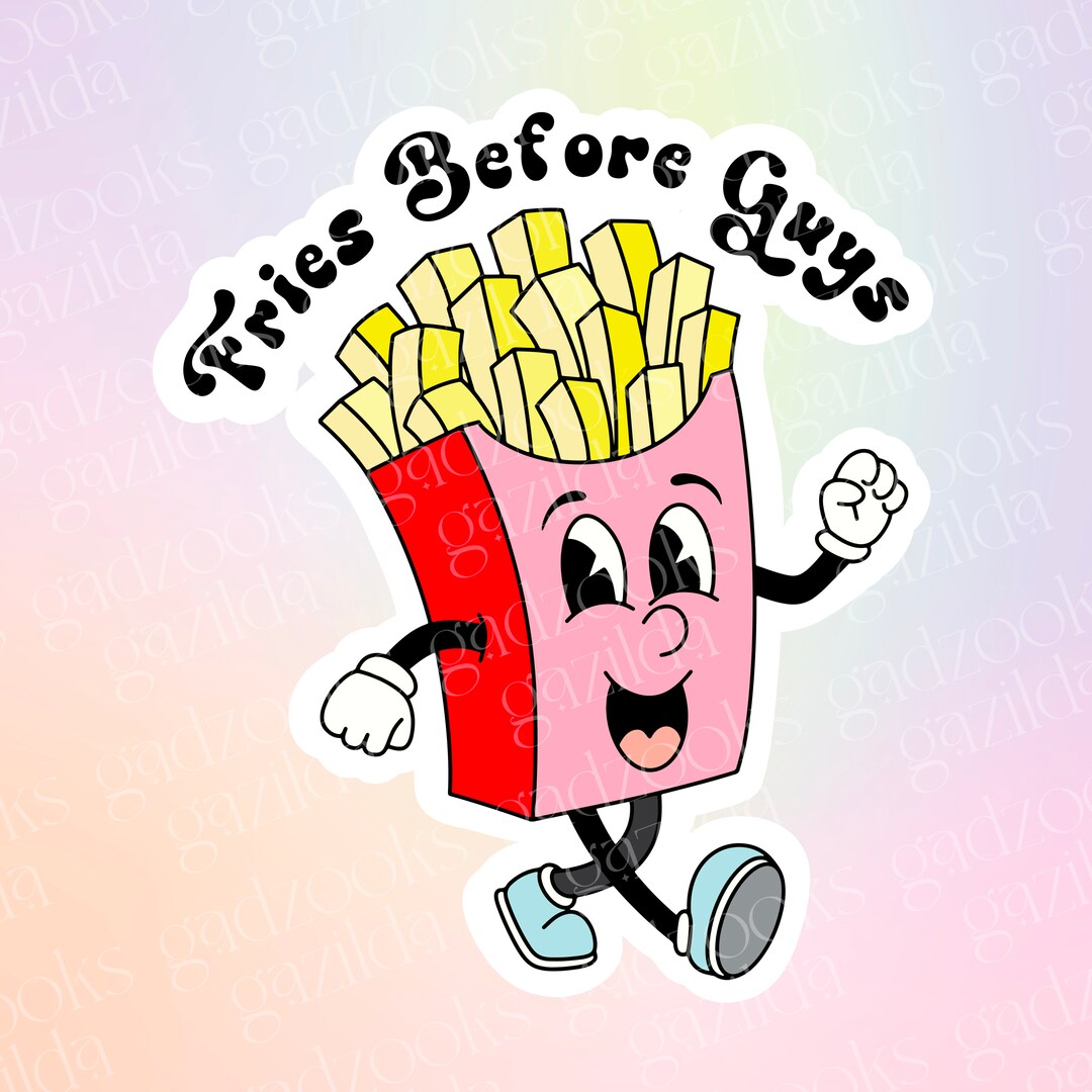 Mental Health Retro Fries Before Guys Sticker, Waterproof Vinyl Sticker ...