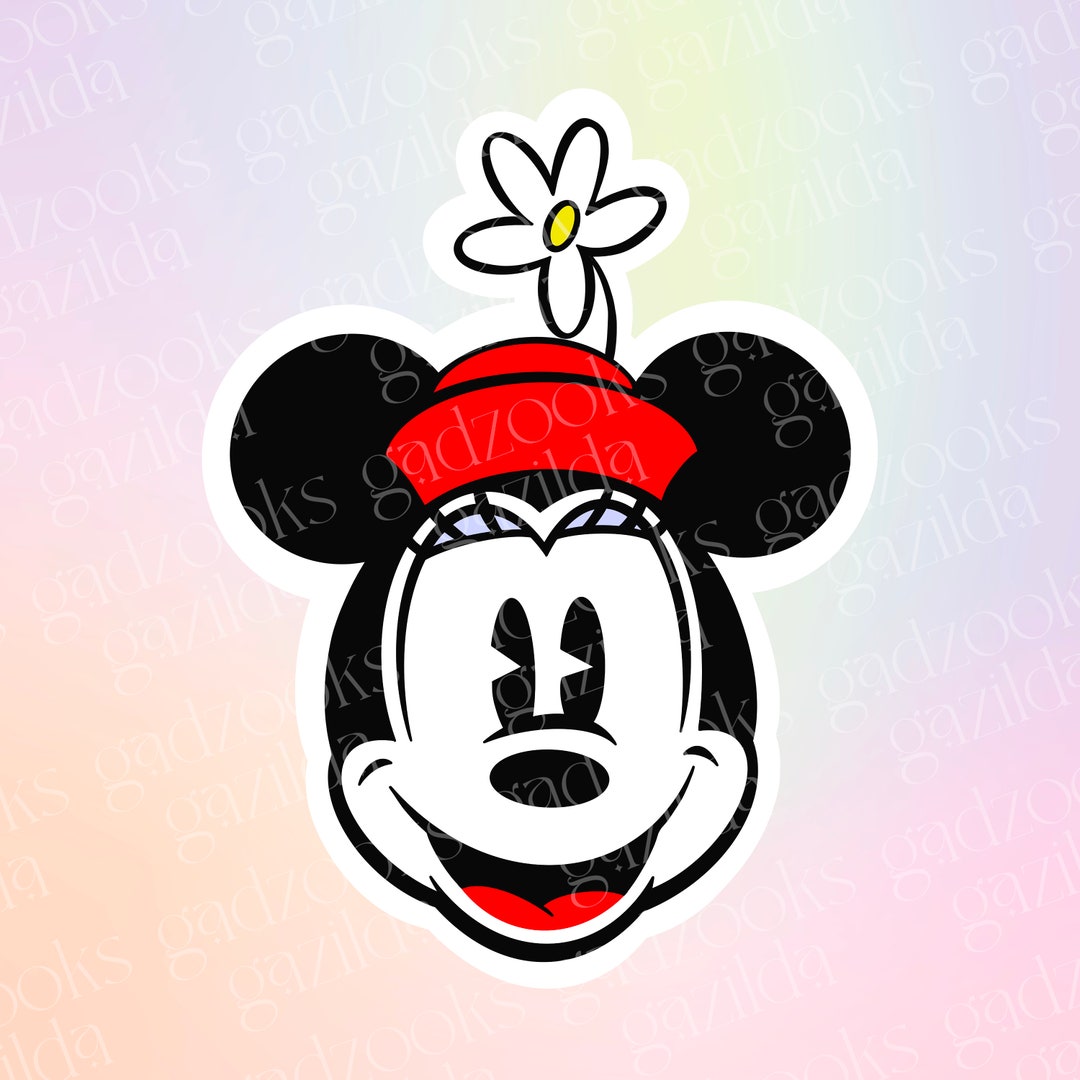 Mickey & Friends Sticker, Minnie Mouse Red Flower Hat, Hand-drawn ...