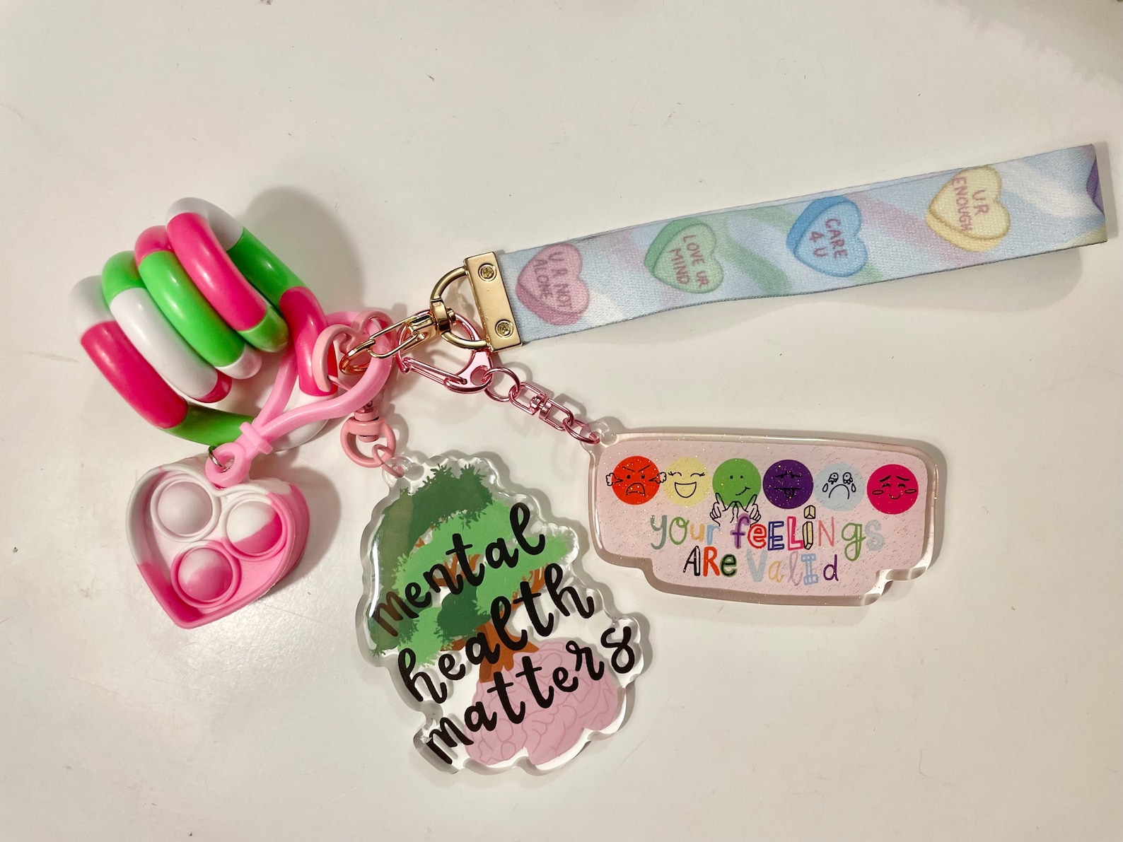 Lanyard/wristlet and Keychain Bundle With Mental Health Message - Etsy