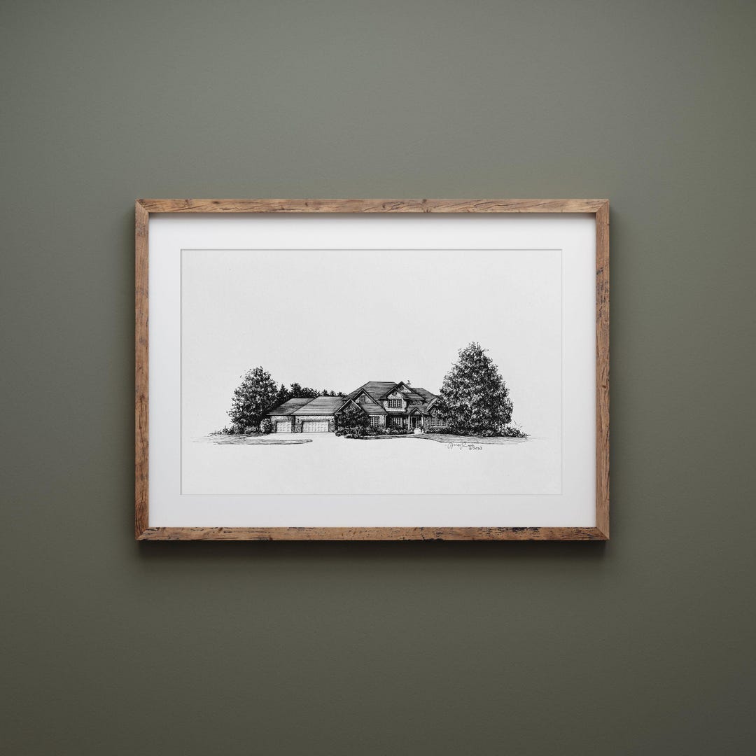 Custom House Portrait Drawing – Hand-drawn Home Illustration – Black ...