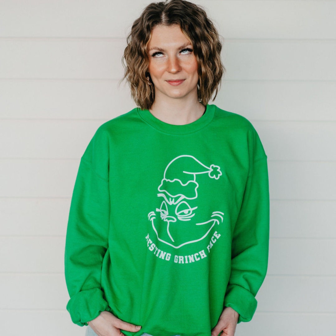 Resting Grinch Face Sweatshirt Grinch Christmas Crew Whoville Sweater ...
