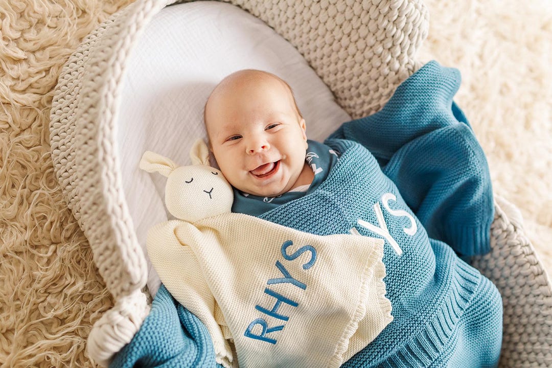 Embroidered Name Knit Blanket, Knitted Baby Name Blanket, Baby Name ...