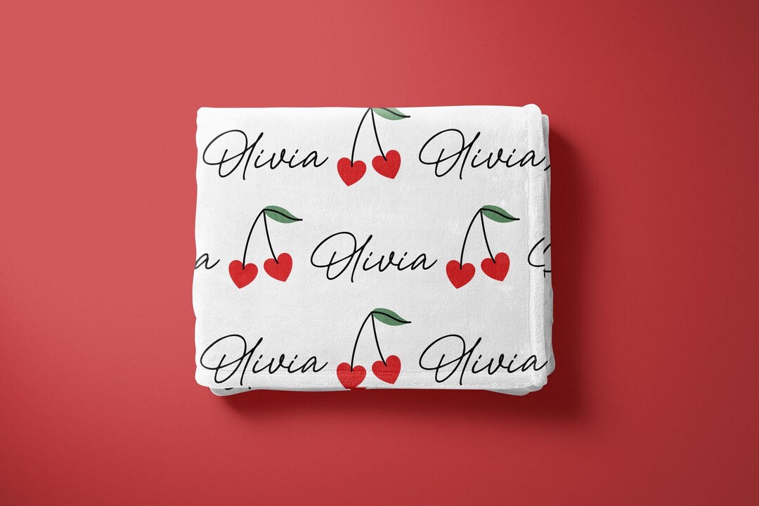 Cherry Name Blanket, Personalized Cherry Blanket, Name Blanket for Girl ...