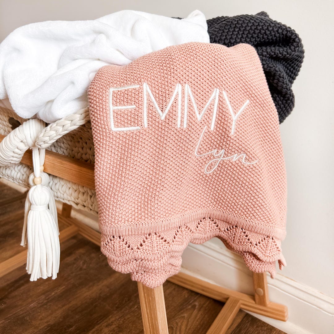 Embroidered Name Knit Blanket, Knitted Baby Name Blanket, Baby Name ...