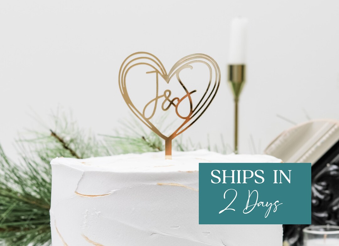 Custom Initials Monogram Cake Topper, Bride and Groom Cake Topper, Gold ...