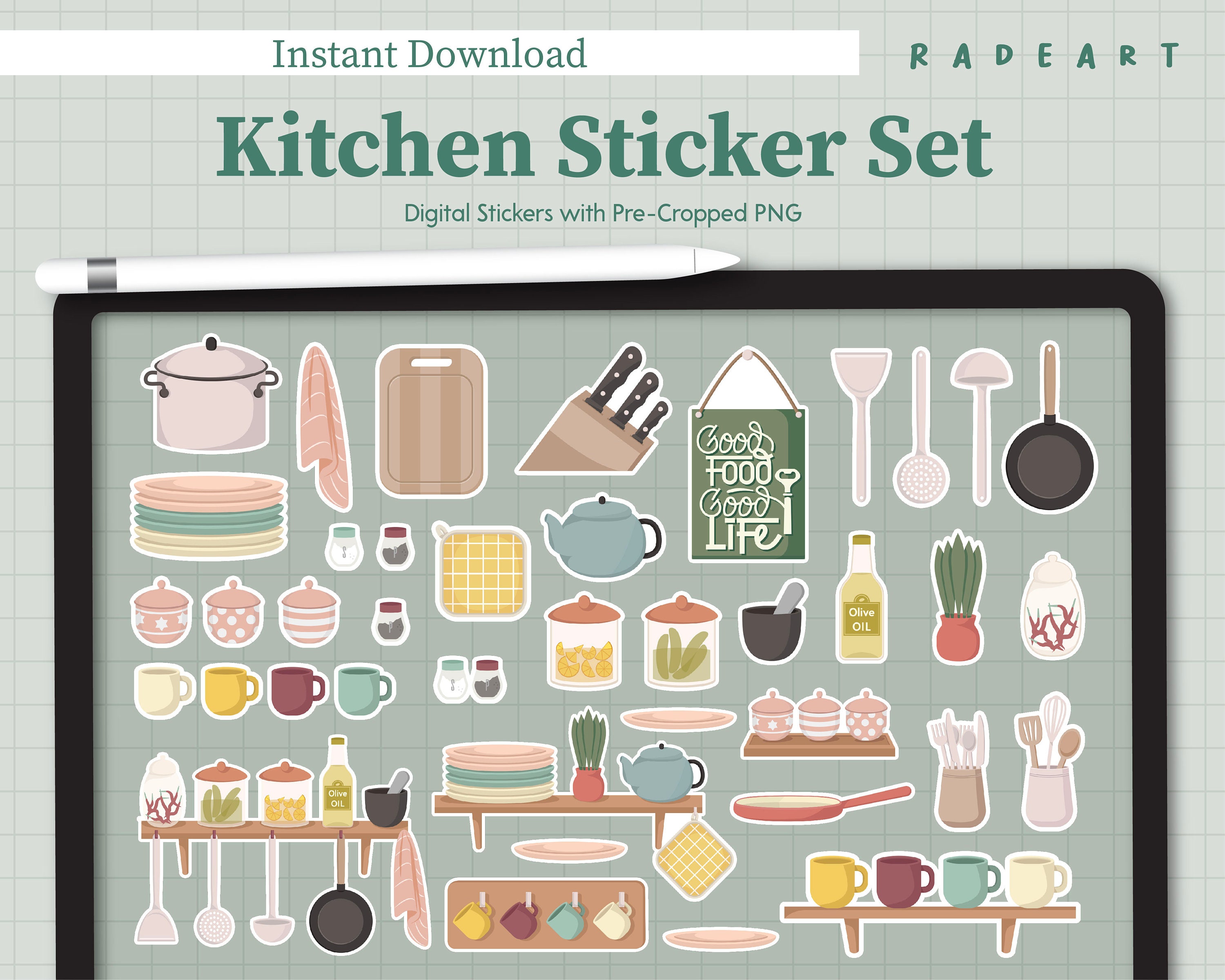 Digital Kitchen Stickersprintable Downloadable Instant | Etsy UK