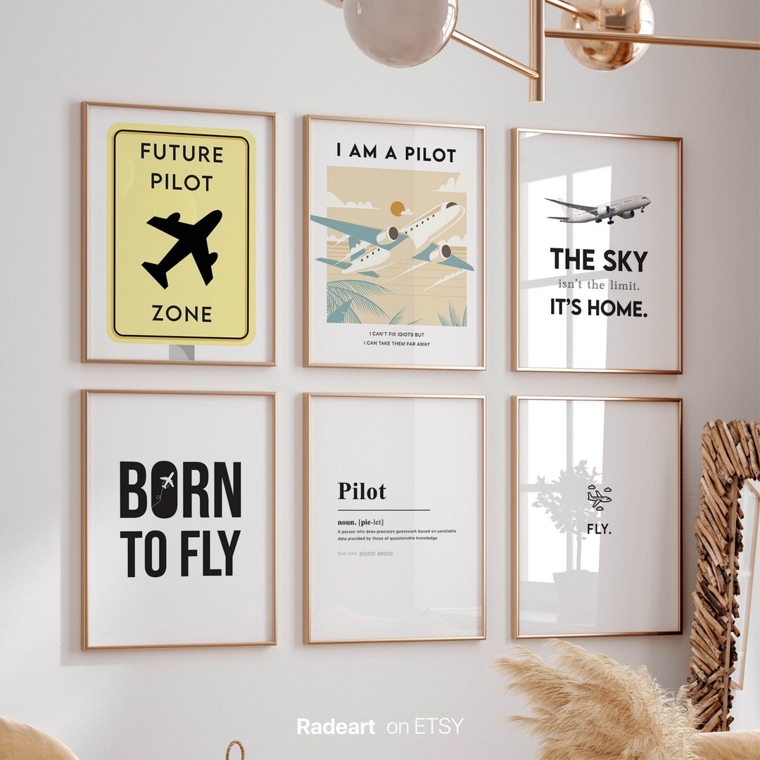 Pilot Poster Printable Set of 6, Plane Wall Art, Pilot Wall Art, Pilot ...