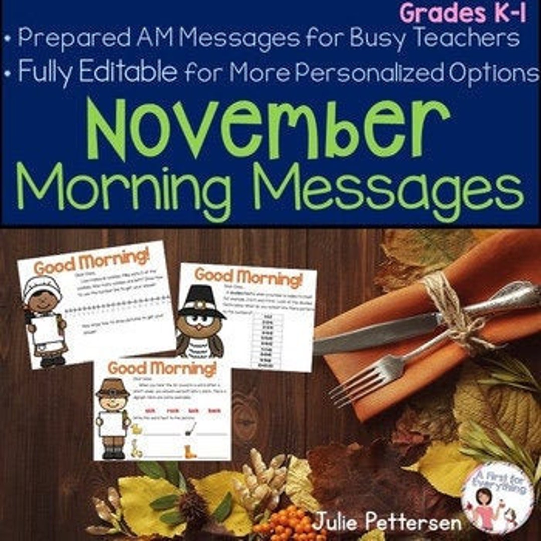 November Morning Messages for Morning Meeting, Kindergarten and Grade 1 ...