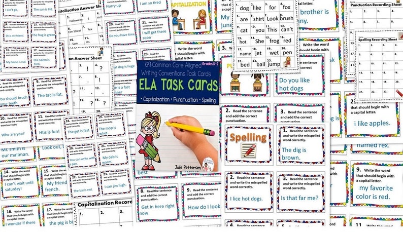 English Language Arts Task Cards to Review Capitalization, Spelling ...