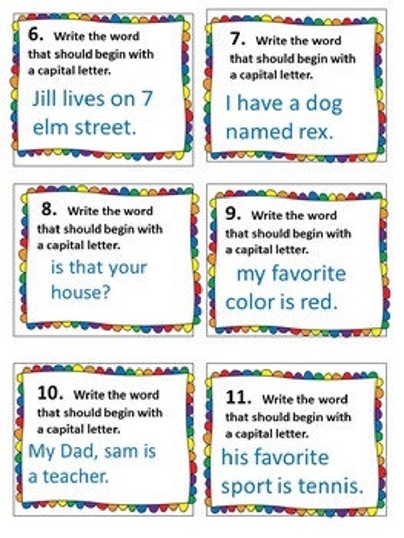 English Language Arts Task Cards to Review Capitalization, Spelling ...