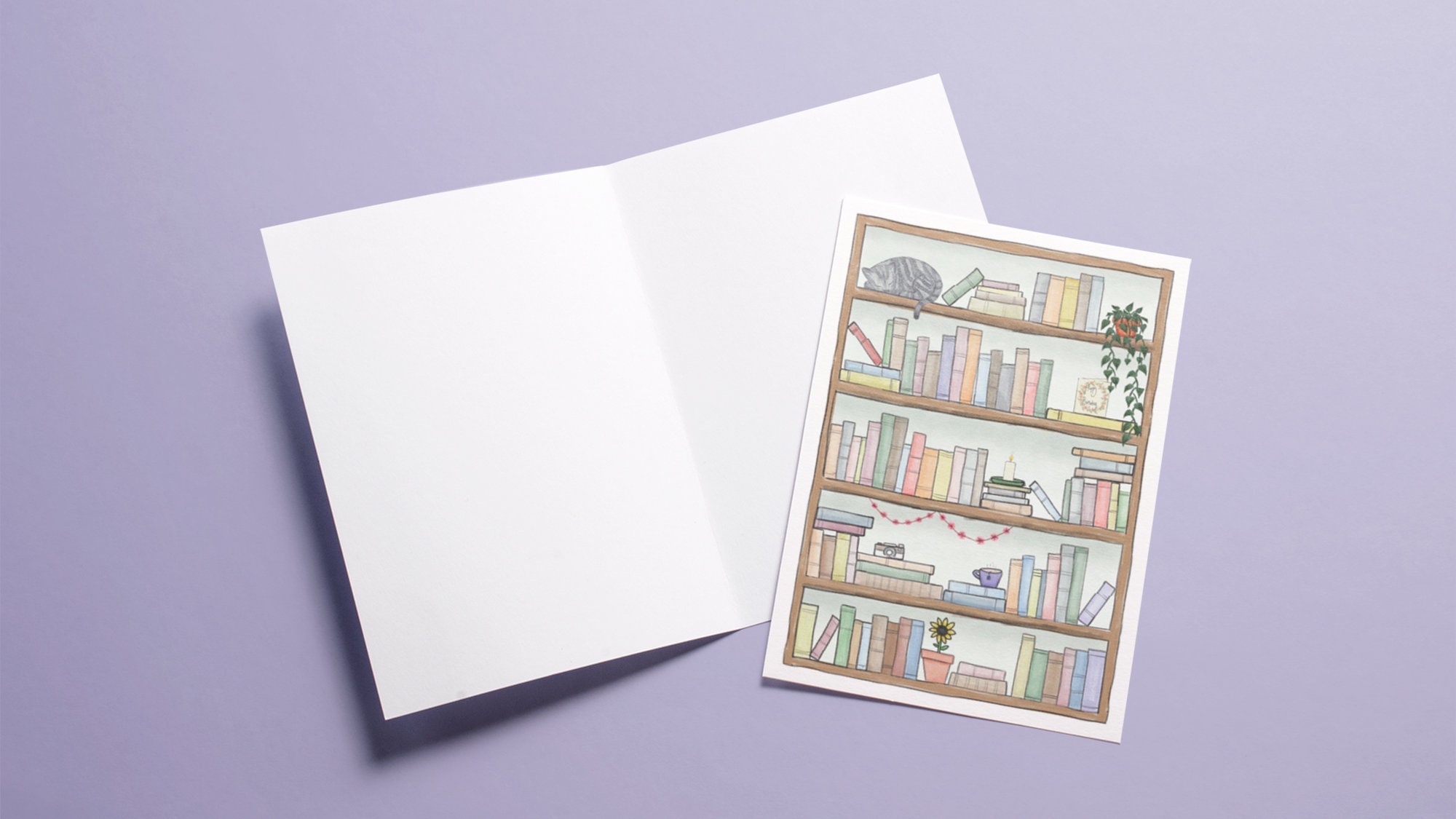 Bookcase Card - Fun - Book Lover - Hand Illustrated - Printed to Order ...