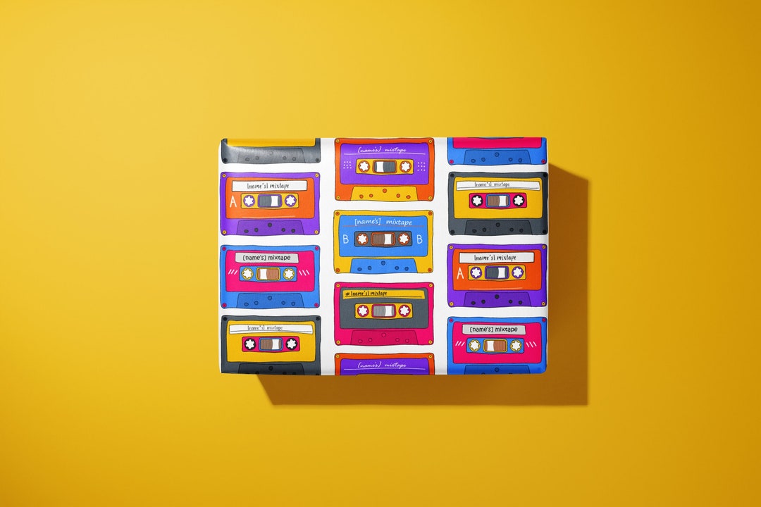 Personalised Retro Mixtape Wrapping Paper | Funky Cassette Pattern ...