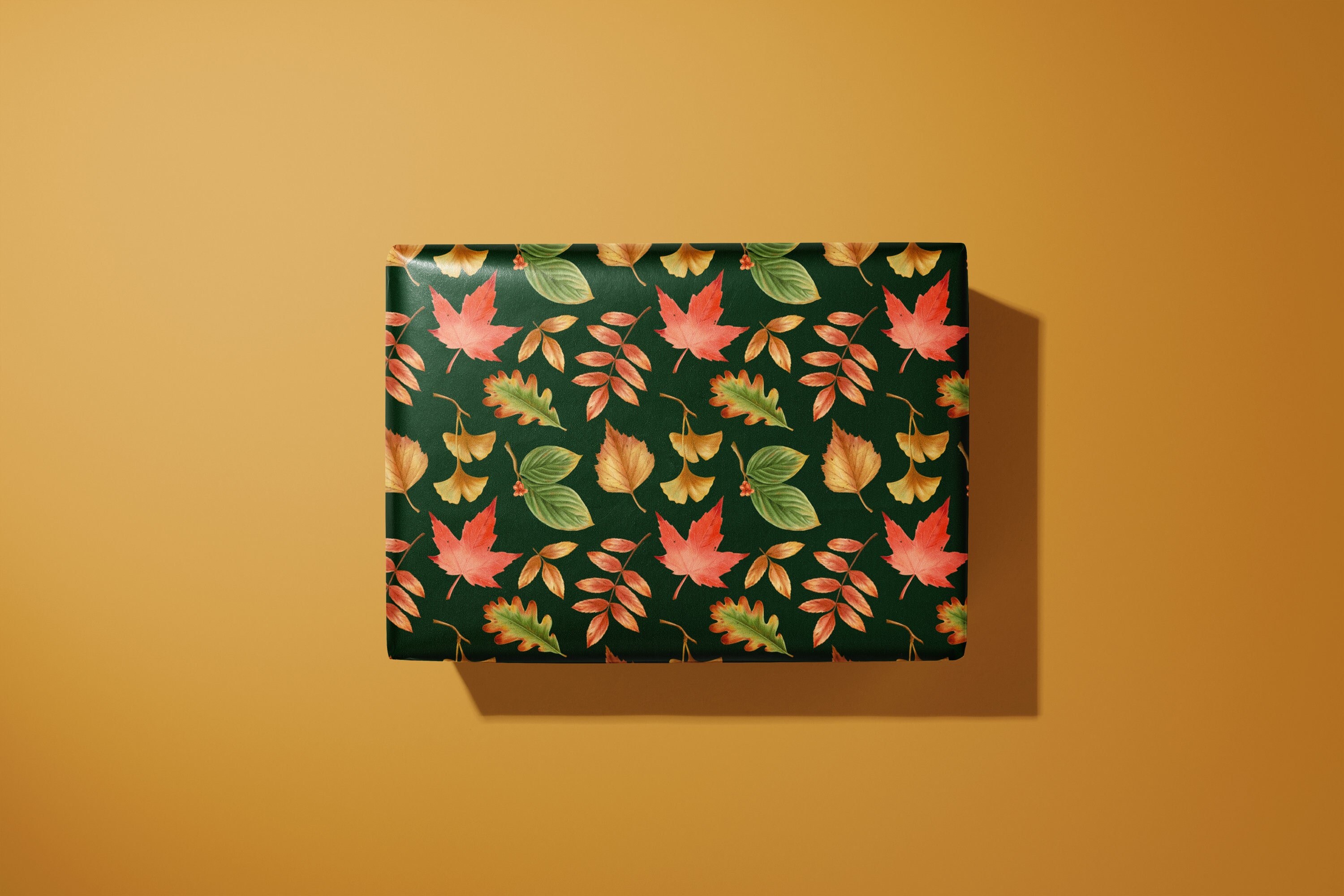 Autumn Leaves Wrapping Paper With Shades of Green Red and - Etsy