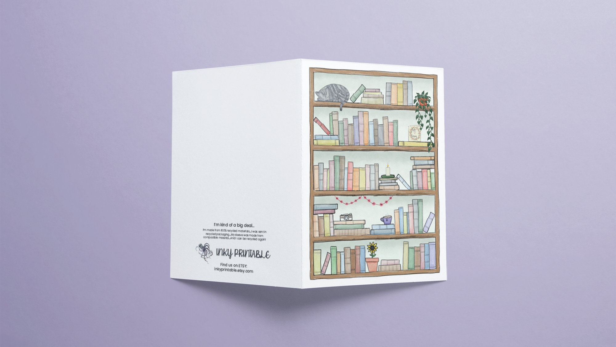 Bookcase Card - Fun - Book Lover - Hand Illustrated - Printed to Order ...