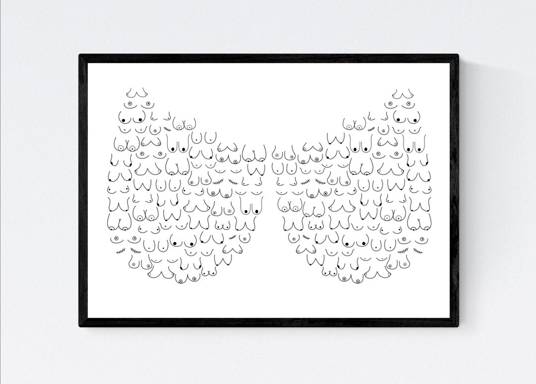 Elegant Breast Shapes Art Print - Black Line Drawings on White ...